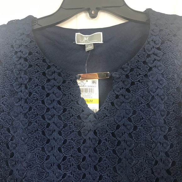 JM Collection | Tops | Jm Collection Womens Blouse Blue Lace Floral Top ...